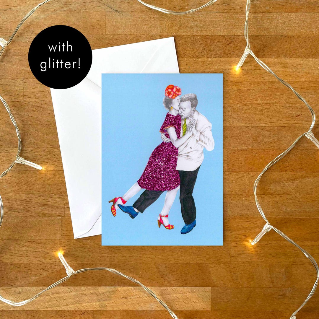 Glitter Swing Dance Card: Romantic Anniversary Notelet - Etsy