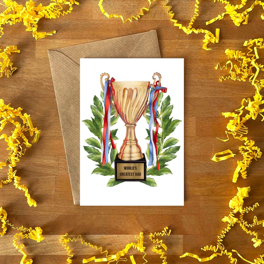 World's Greatest Dad Trophy Card: Hand-drawn Father's Day Card - Etsy