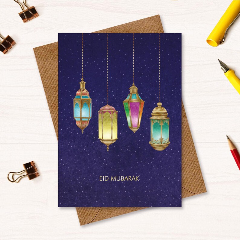 Eid Mubarak Lanterns Greetings Card: Islamic Holiday (blank Inside) - Etsy