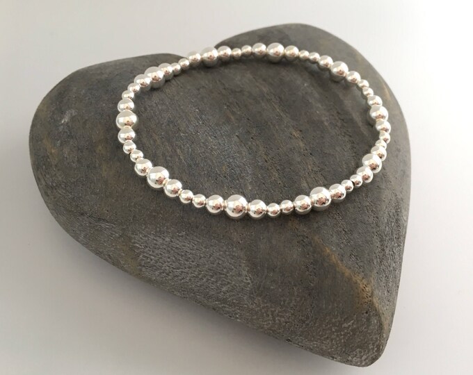 Sterling Silver Stretch Bracelet, Sterling Silver Beaded Bracelet, Gift ...