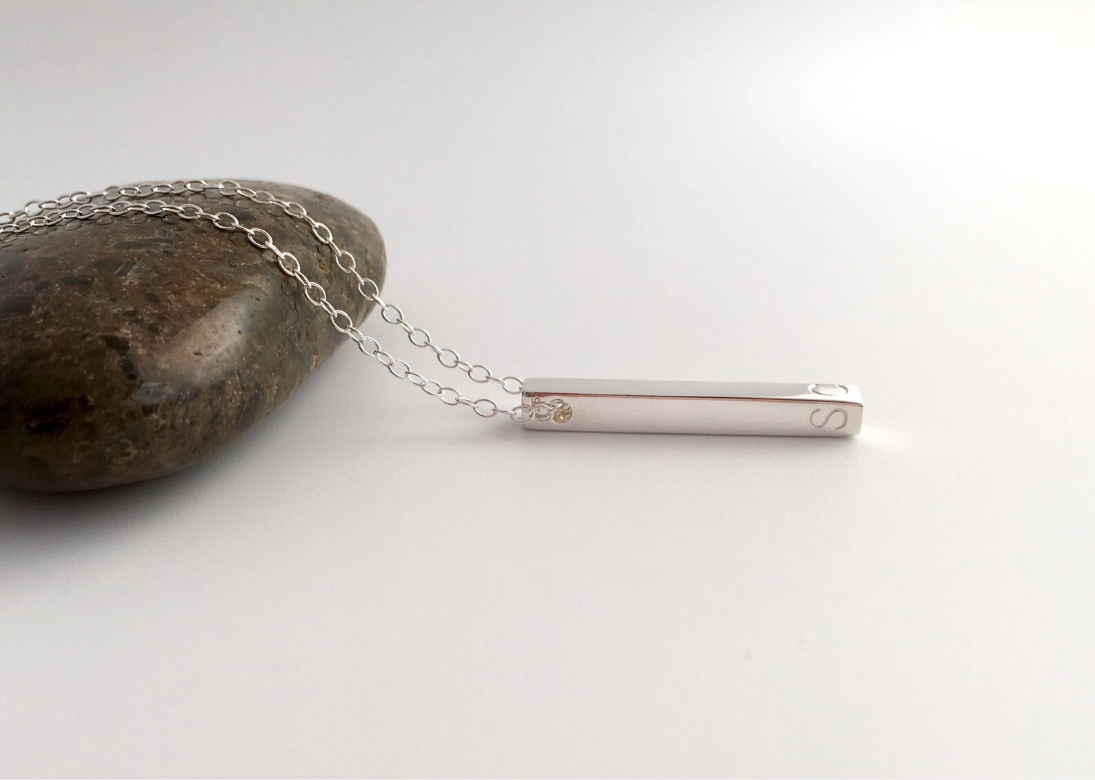 Sterling Silver Bar Necklace Personalised Initial Necklace - Etsy UK