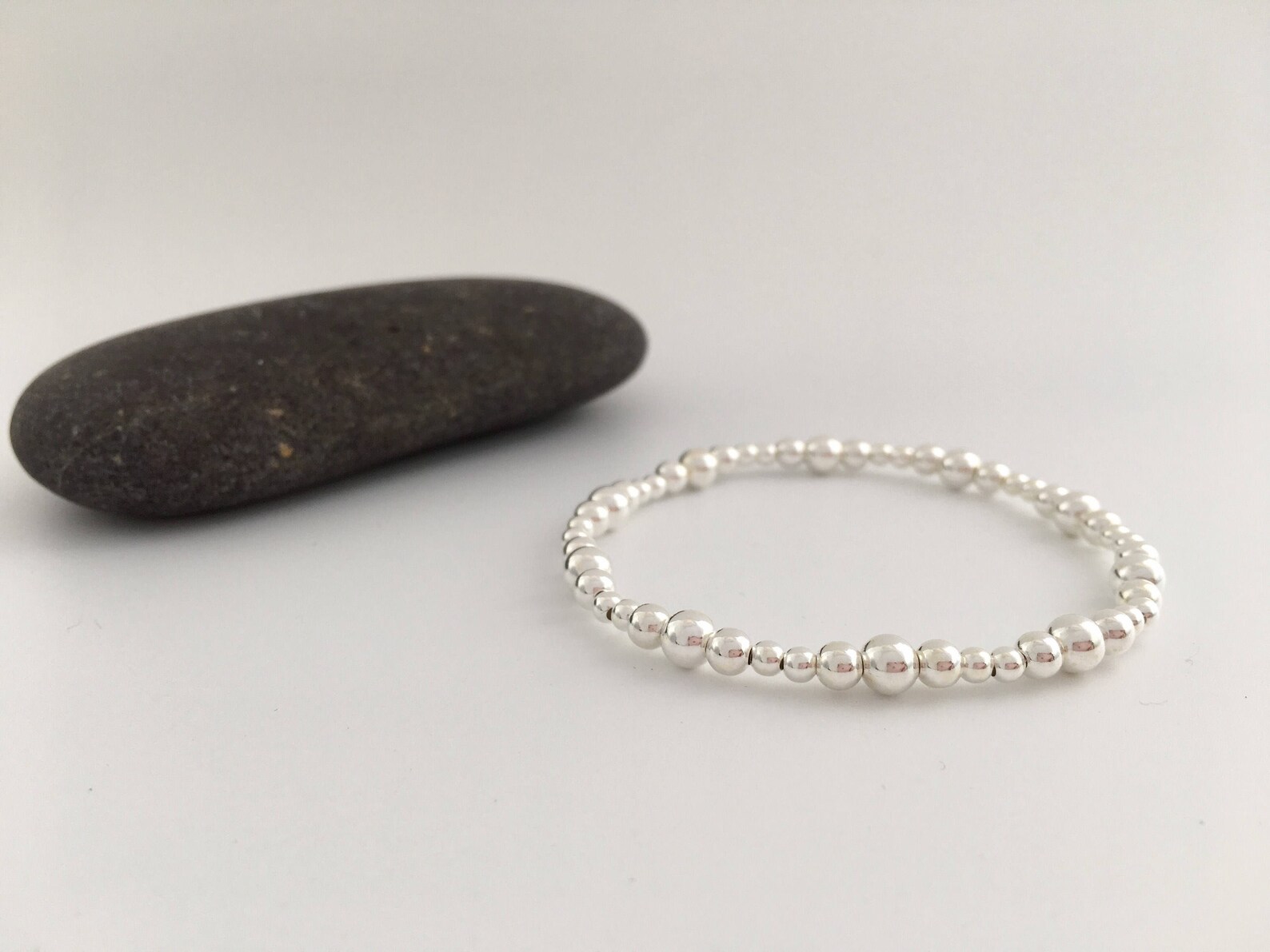 Sterling Silver Stretch Bracelet, Sterling Silver Beaded Bracelet, Gift ...