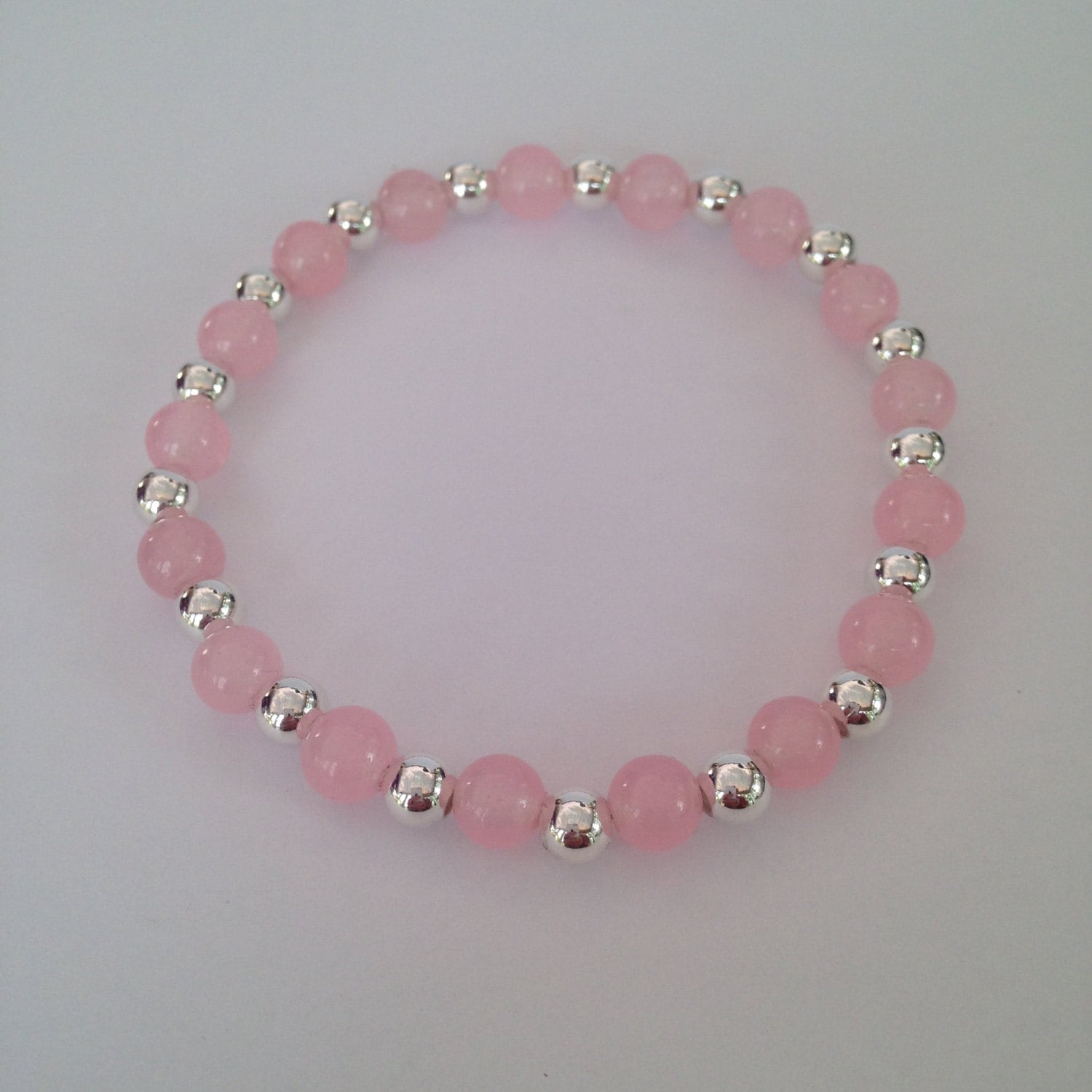 Rose Quartz Bracelet With Sterling Silver, Pink and Silver Bracelet ...