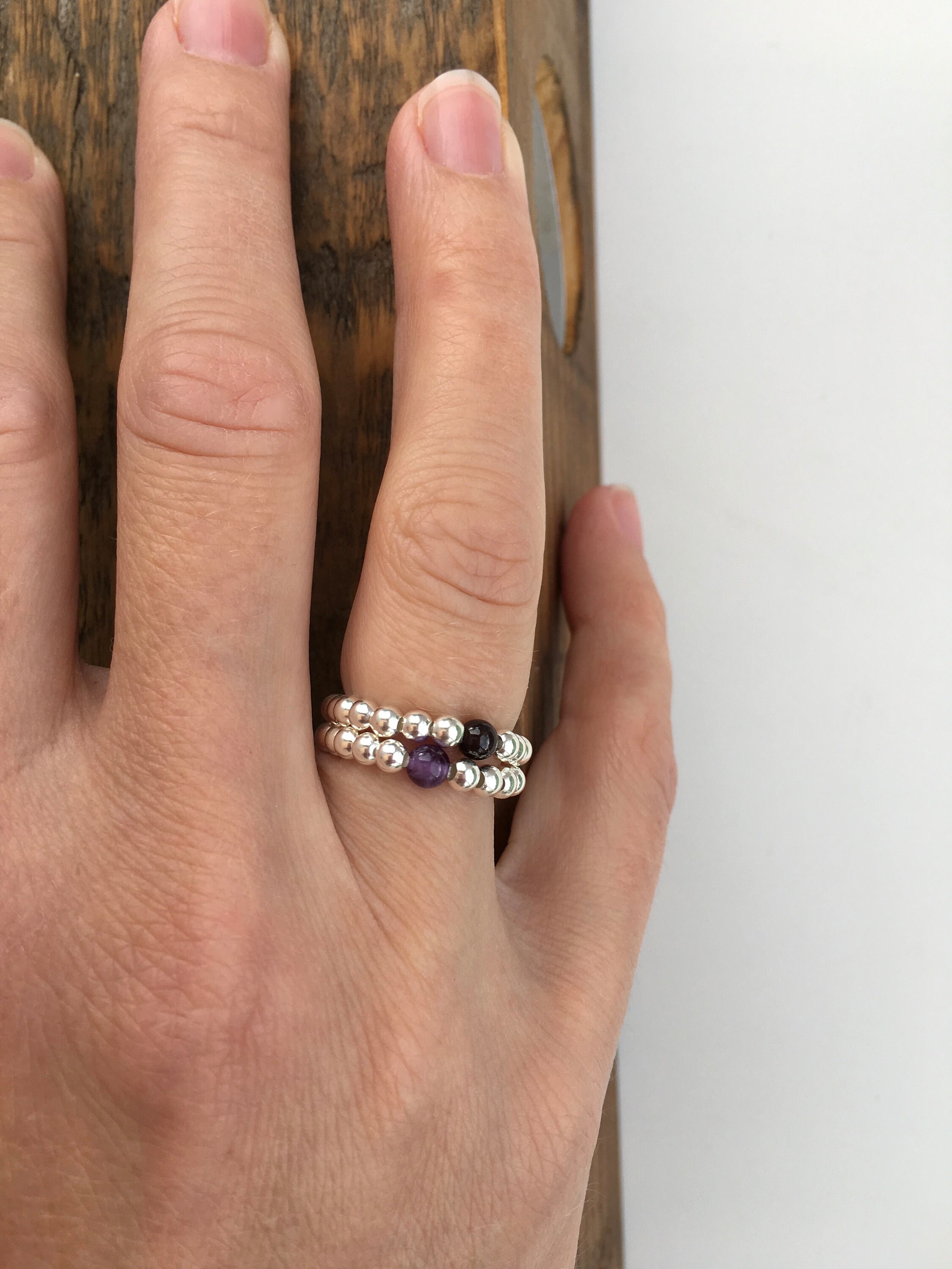 Sterling silver stacking rings elasticated birthstone ring | Etsy