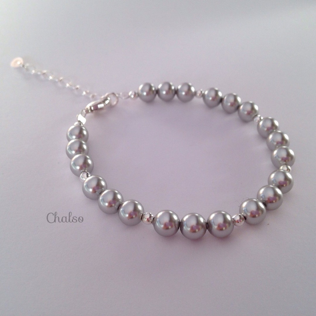 Grey Pearl Bracelet With Light Grey Faux Pearls and Sterling Silver ...