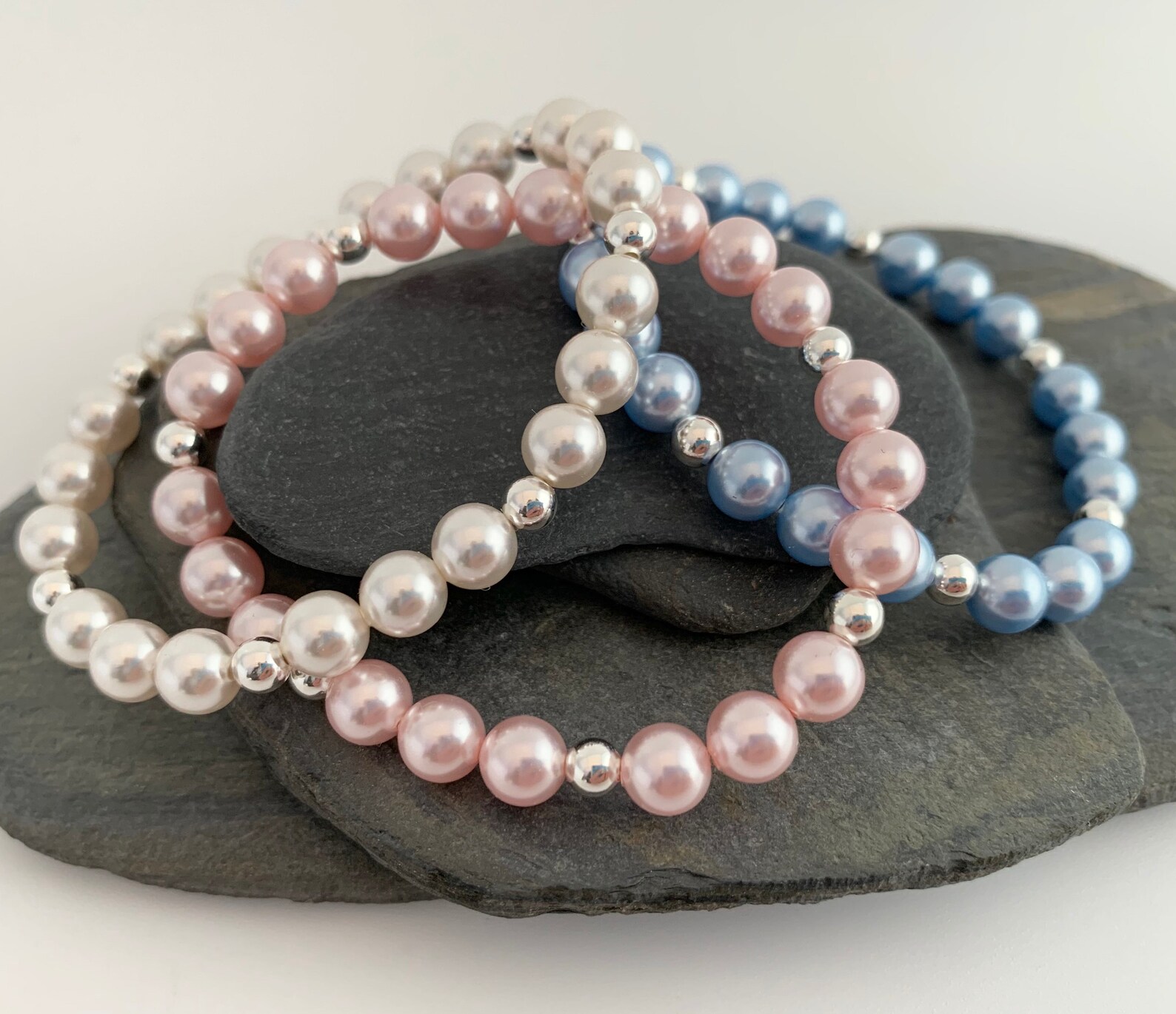 Grey pearl bracelet with light grey faux pearls and Sterling | Etsy