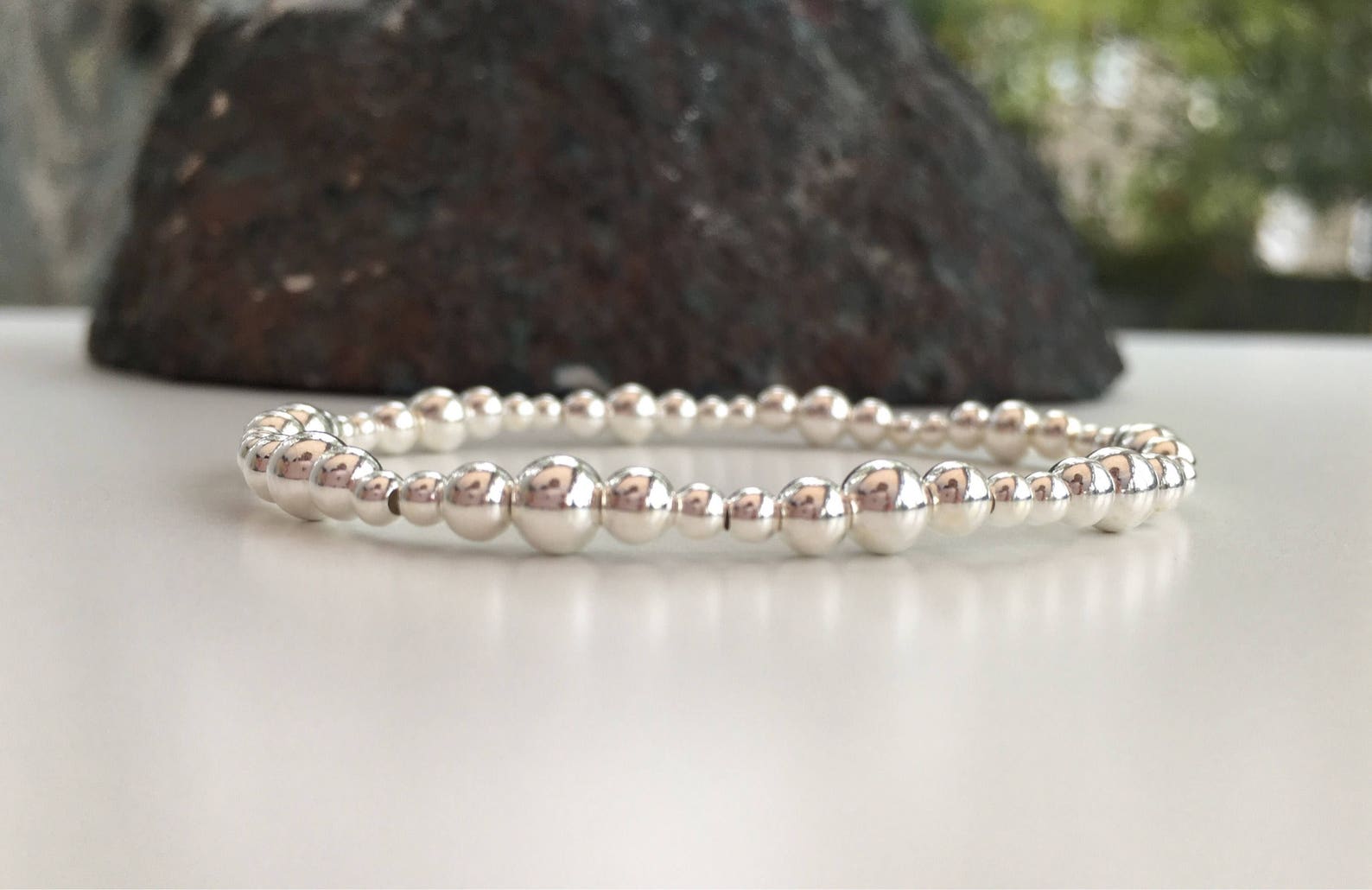 Sterling Silver Stretch Bracelet, Sterling Silver Beaded Bracelet, Gift ...