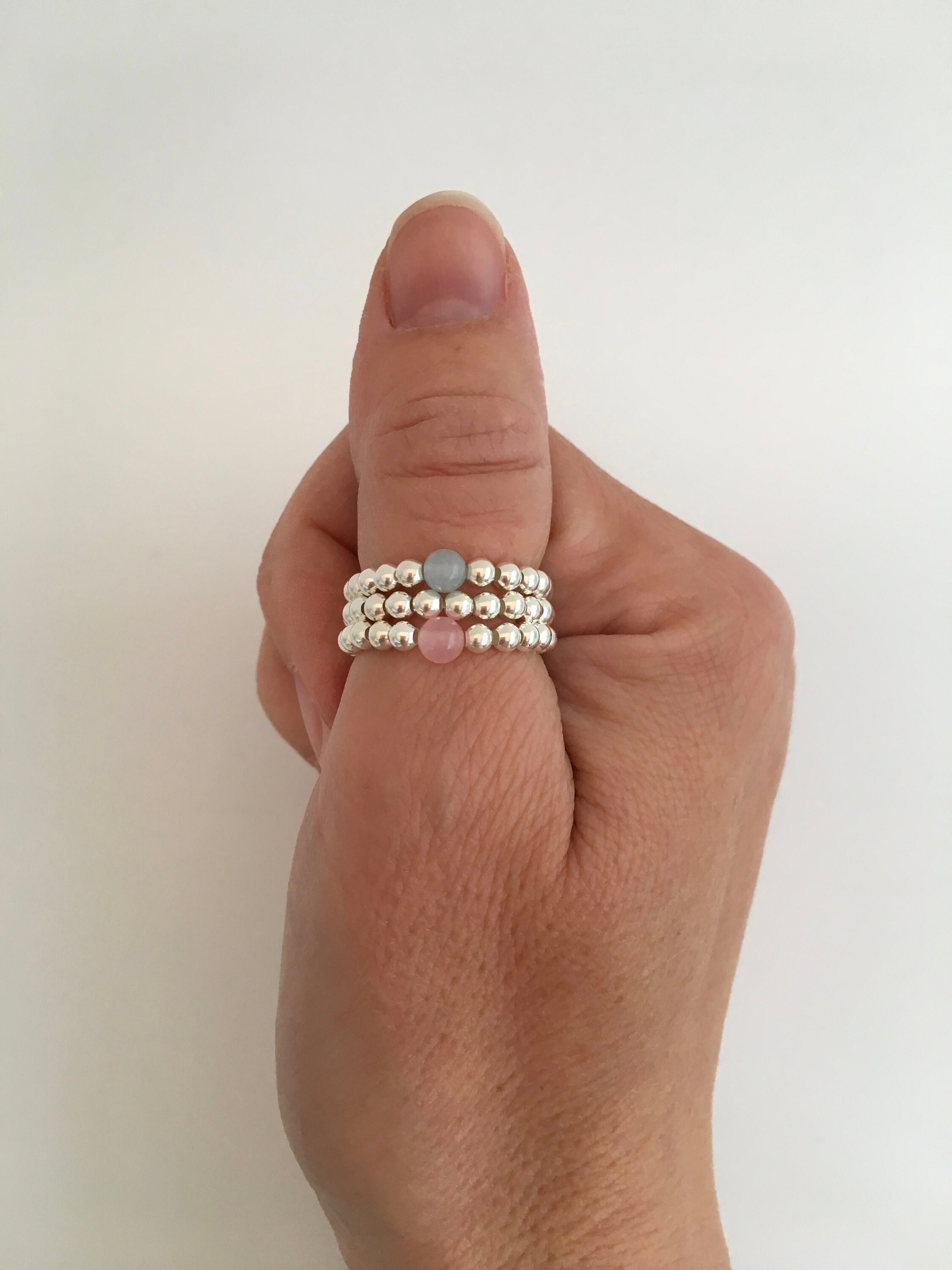 Sterling Silver Stacking Rings, Elasticated Birthstone Ring, Silver ...
