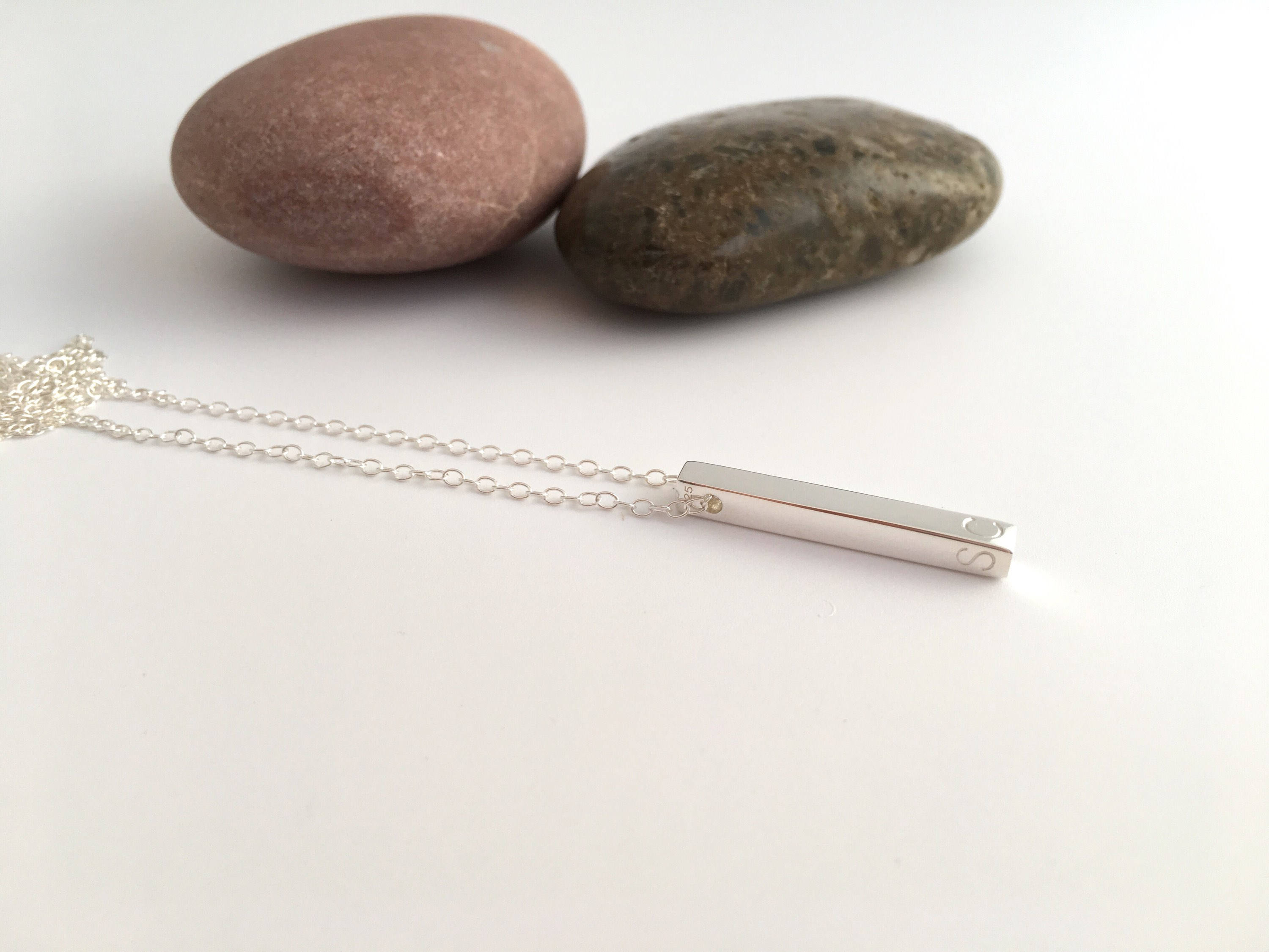 Sterling Silver Bar Necklace Personalised Initial Necklace - Etsy UK
