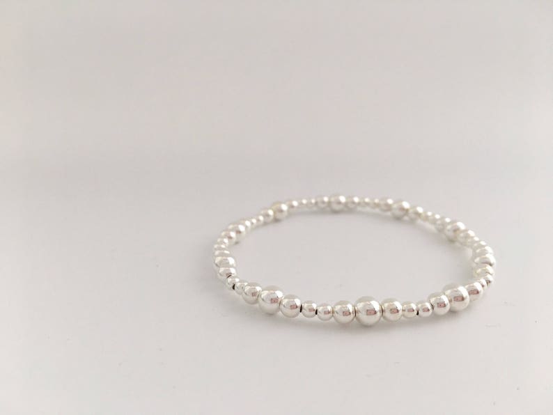 Sterling Silver Stretch Bracelet, Sterling Silver Beaded Bracelet, Gift ...