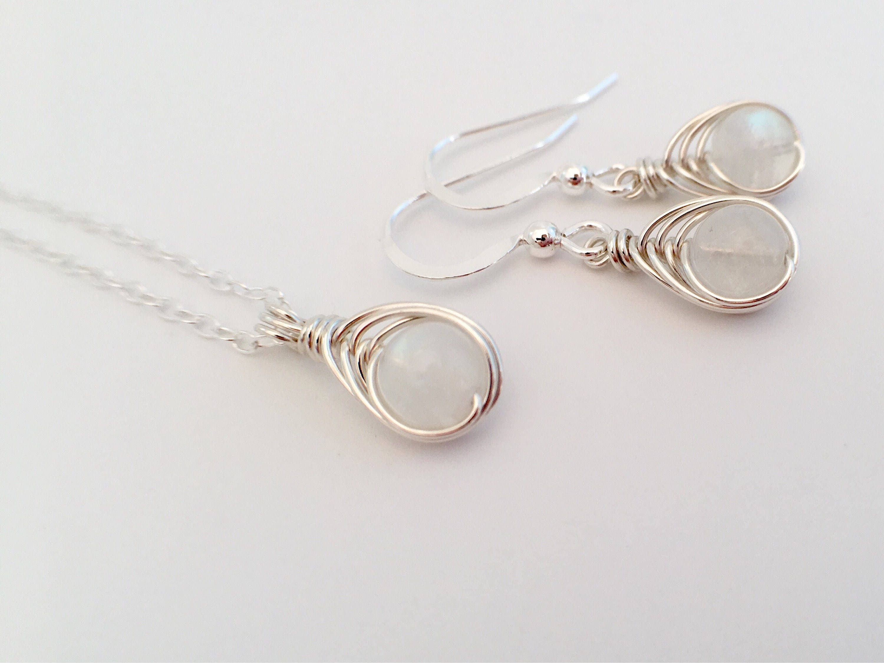 Moonstone necklace and earrings set birthday gift for her | Etsy