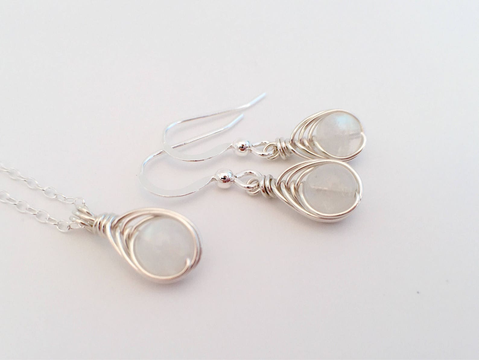 Moonstone necklace and earrings set birthday gift for her | Etsy
