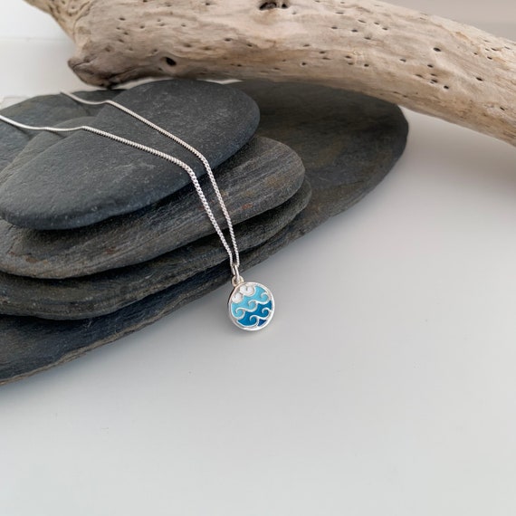 Blue Wave Pendant on Fine Sterling Silver Chain. | Etsy