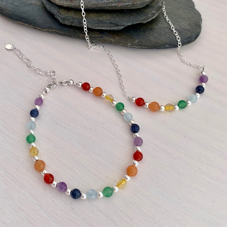 Rainbow bracelet and necklace made with semiprecious stones | Etsy