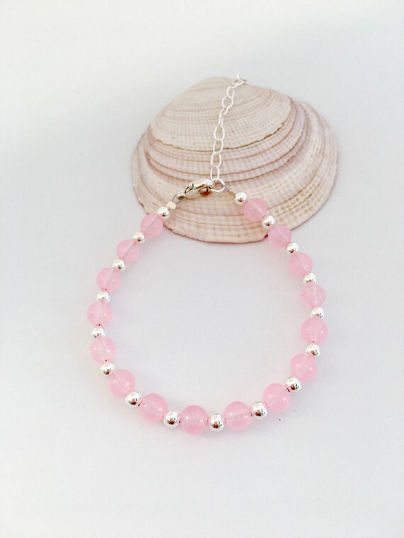 Rose Quartz Bracelet With Sterling Silver Pink and Silver | Etsy