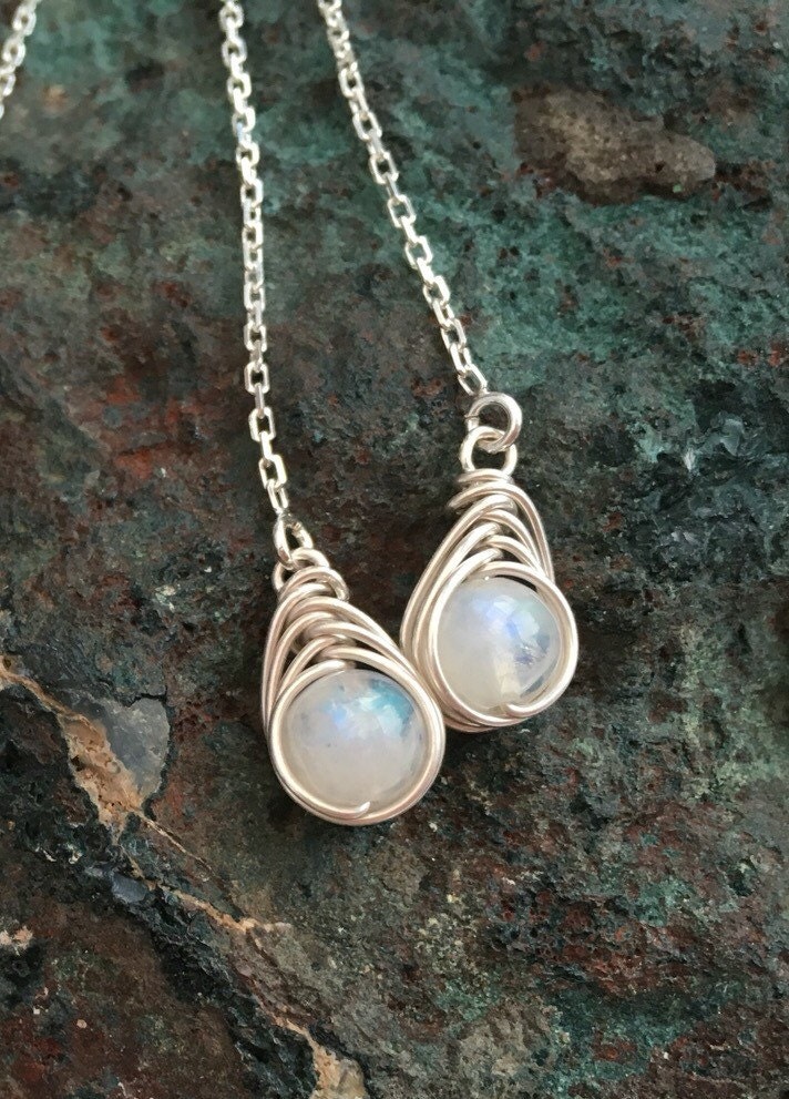 Moonstone Threader Earrings, Genuine Rainbow Moonstone Wire Wrapped ...