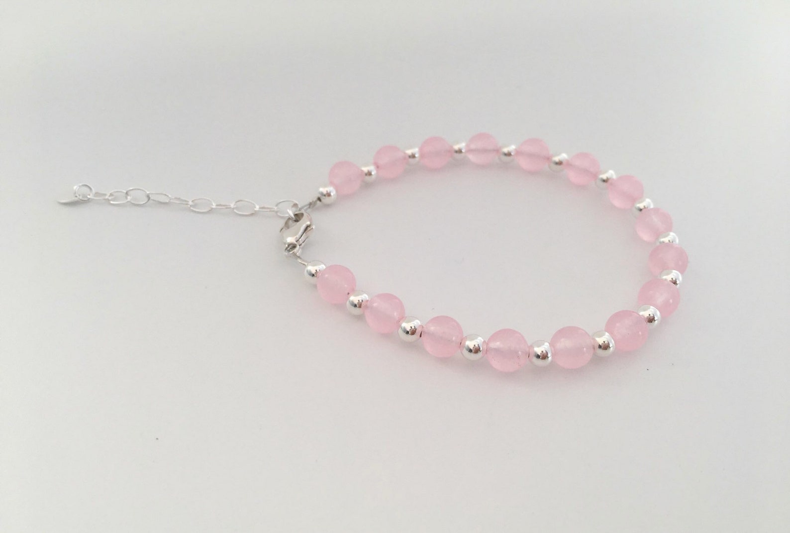 Rose Quartz Bracelet With Sterling Silver, Pink and Silver Bracelet ...