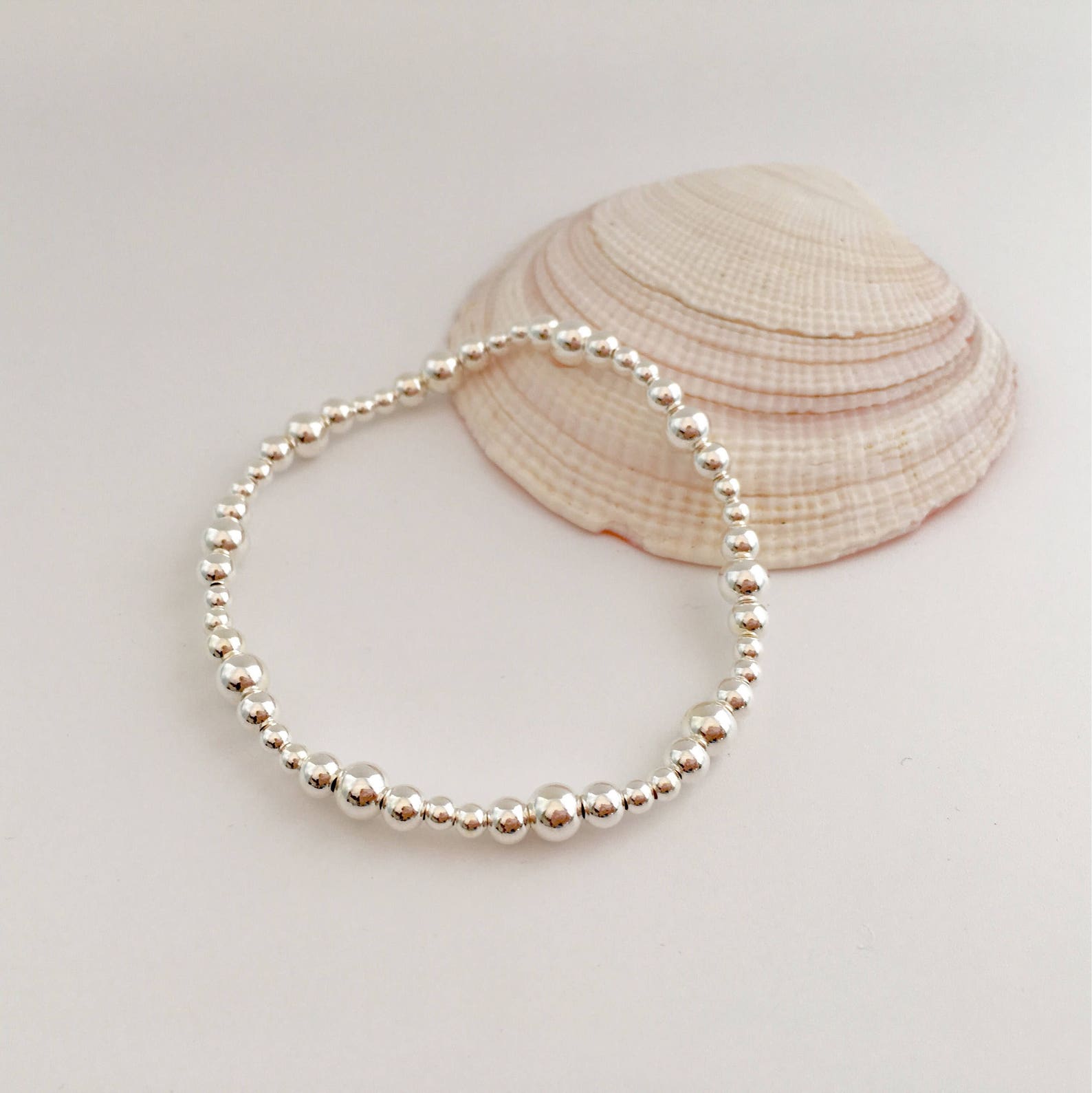 Sterling Silver Stretch Bracelet, Sterling Silver Beaded Bracelet, Gift ...