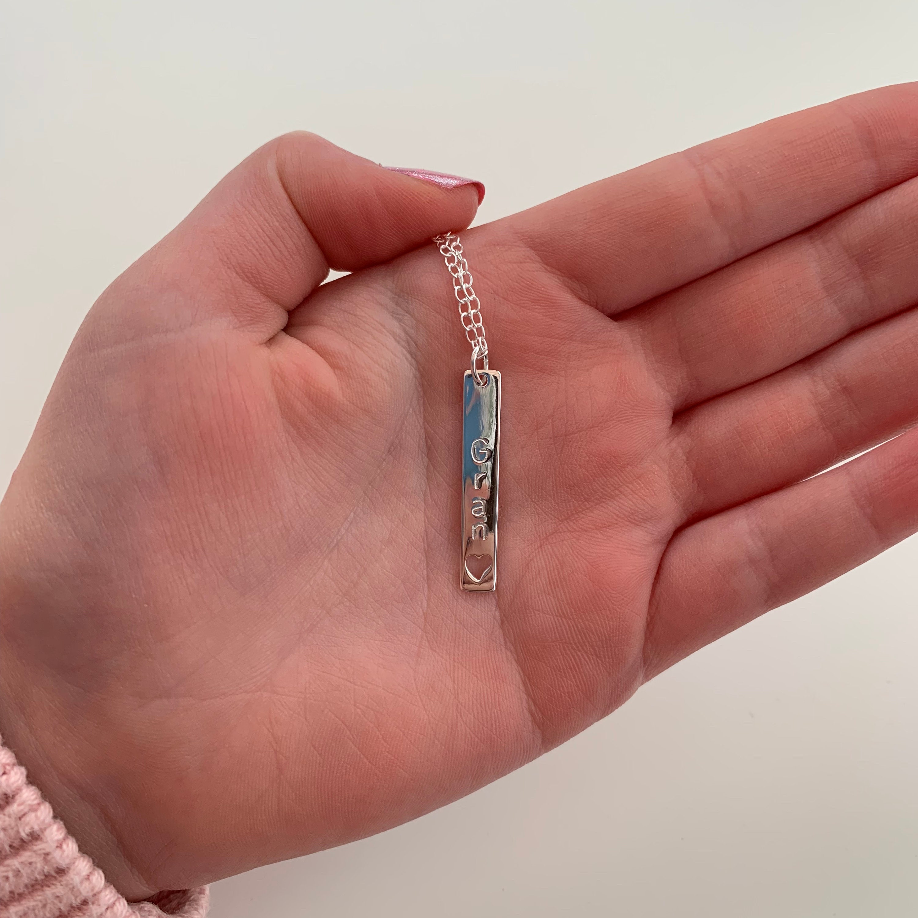 Sterling silver bar necklace personalised mum gift minimal | Etsy