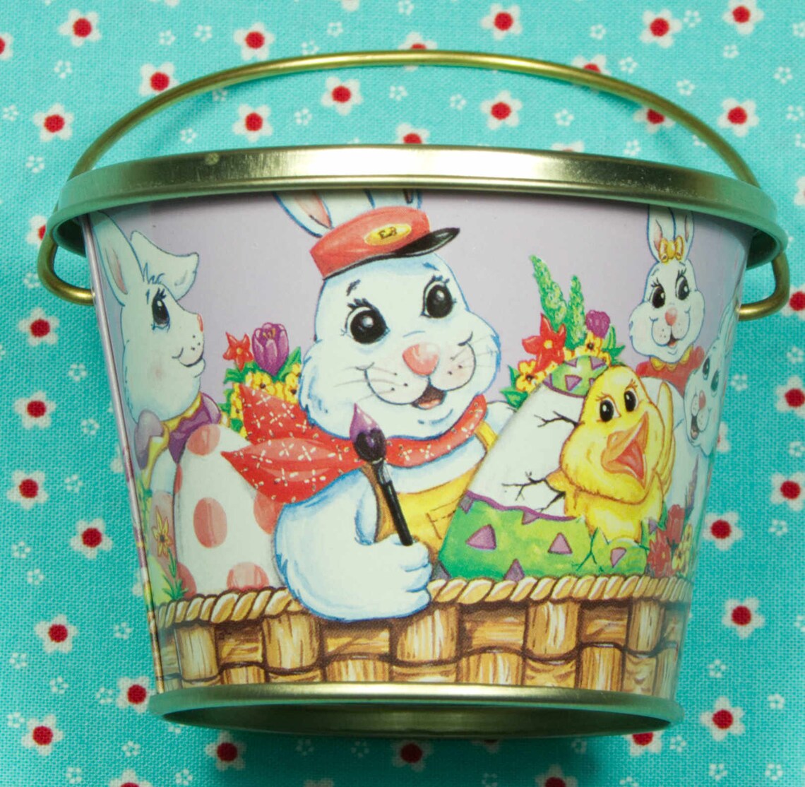1990's Lt. Purple Decorated Easter Tin With Lid and Handle, Candy ...