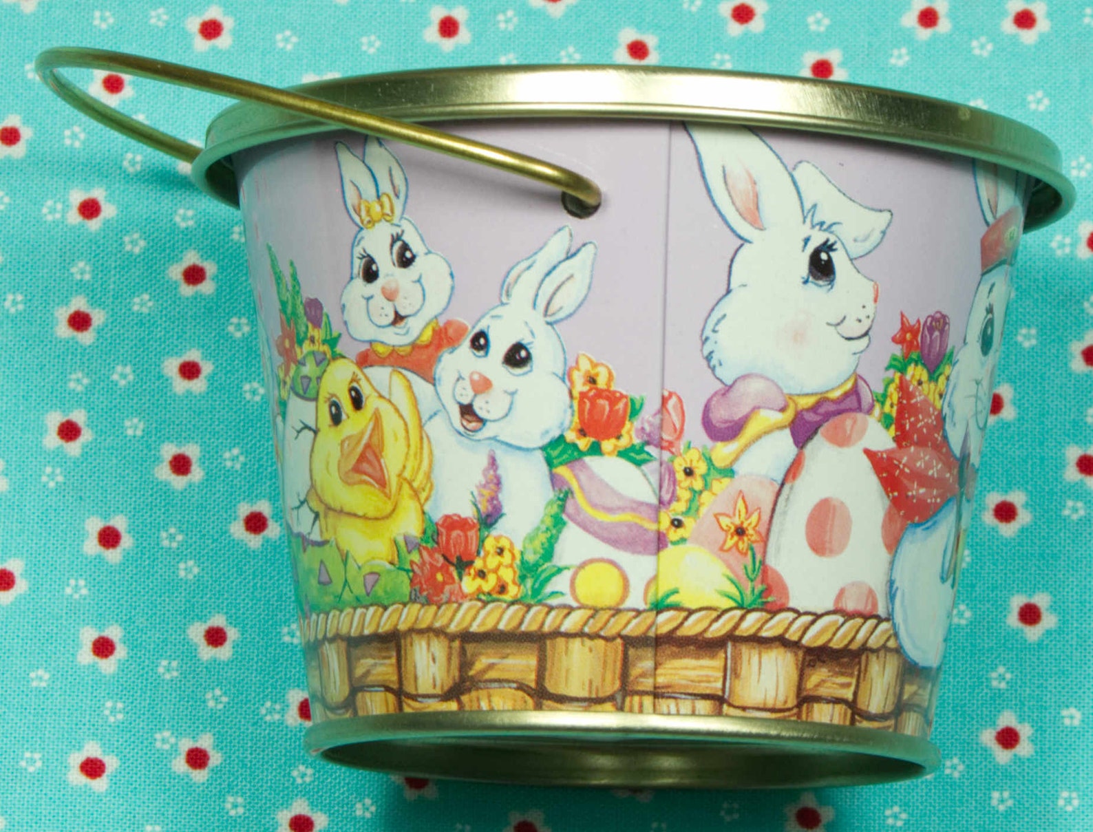 1990's Lt. Purple Decorated Easter Tin With Lid and Handle, Candy ...