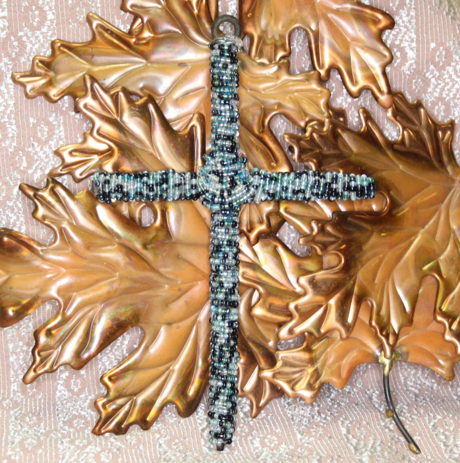 Glass Beaded Wall Cross in Shades of Teal Blue - Etsy