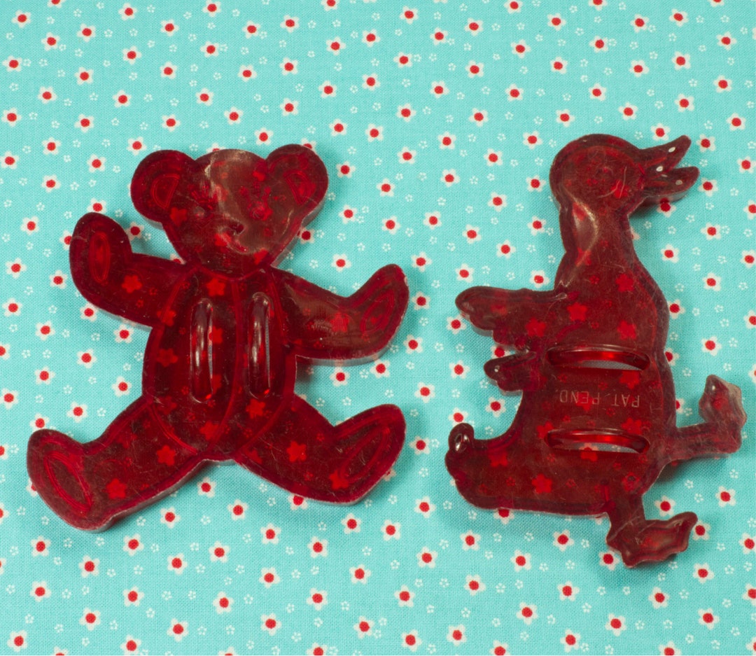 1950's Domar Teddy Bear and Duckling Translucent Red Plastic Cookie ...