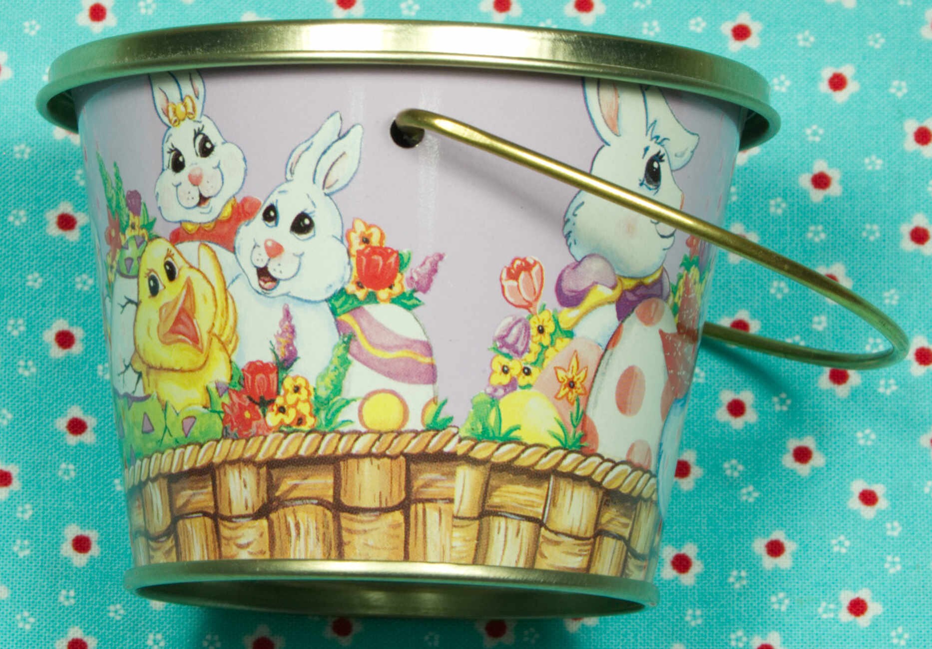 1990's Lt. Purple Decorated Easter Tin With Lid and Handle, Candy ...