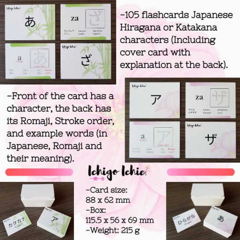 SET Japanese Hiragana & Katakana Flashcards syllabary Pink - Etsy