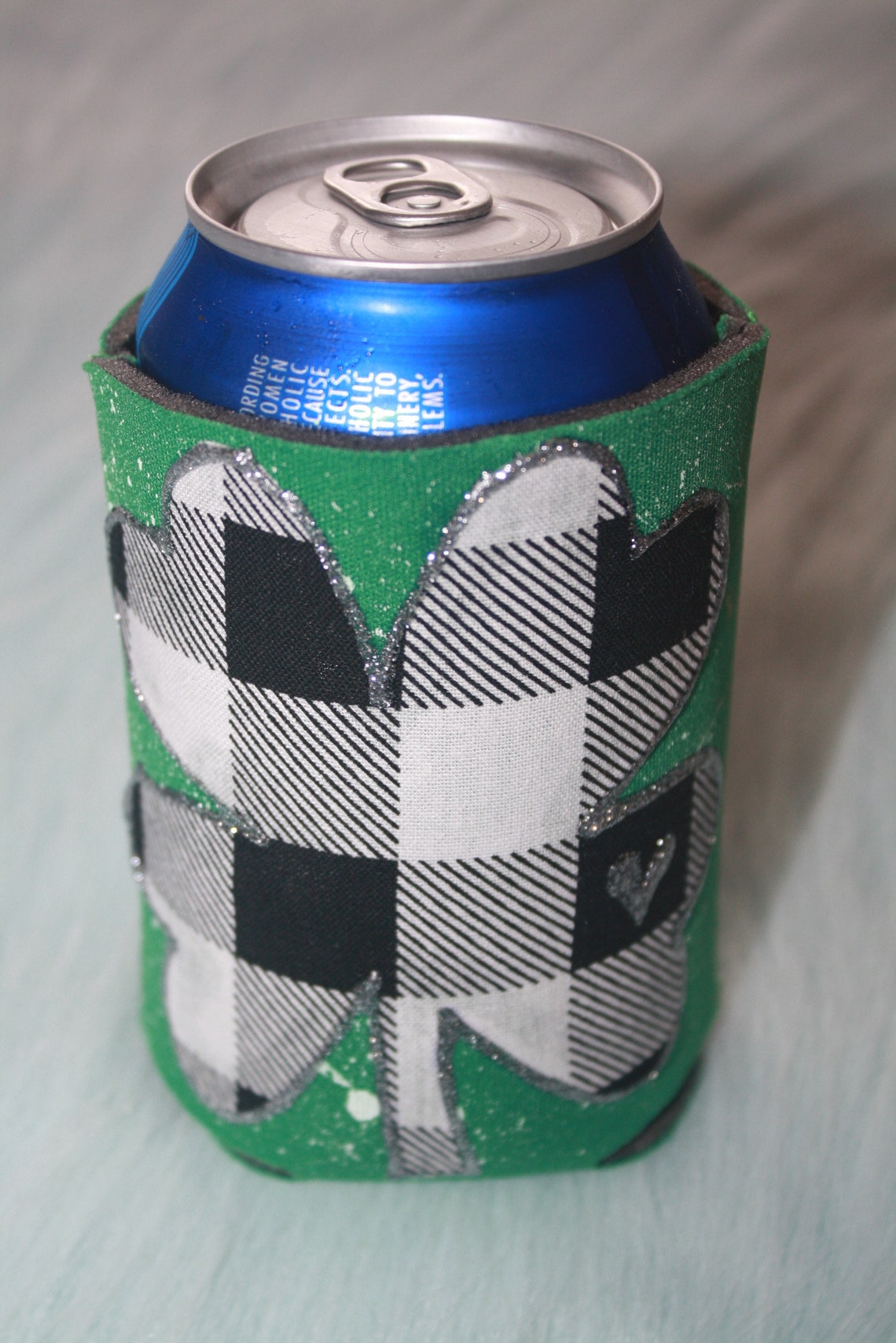 Here for the Beer Green Party Can Hugger with Flannel Shamrock | Etsy