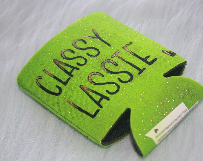 Classy Lassie Neon Green Can Hugger With Gold and Black Shamrock - Etsy