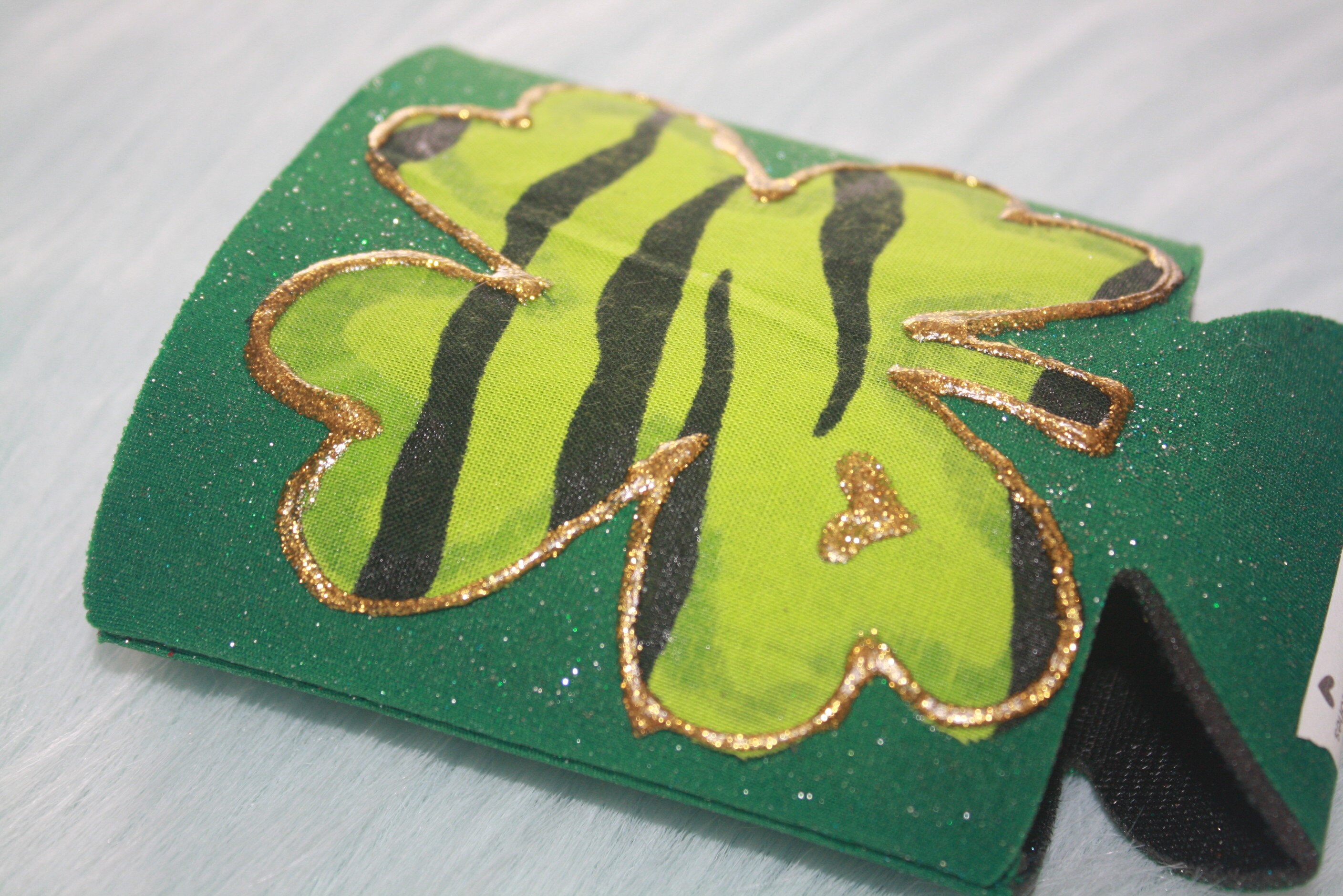 Here for the Beer Green Glitter Beer Cover With Zebra Print Shamrock - Etsy