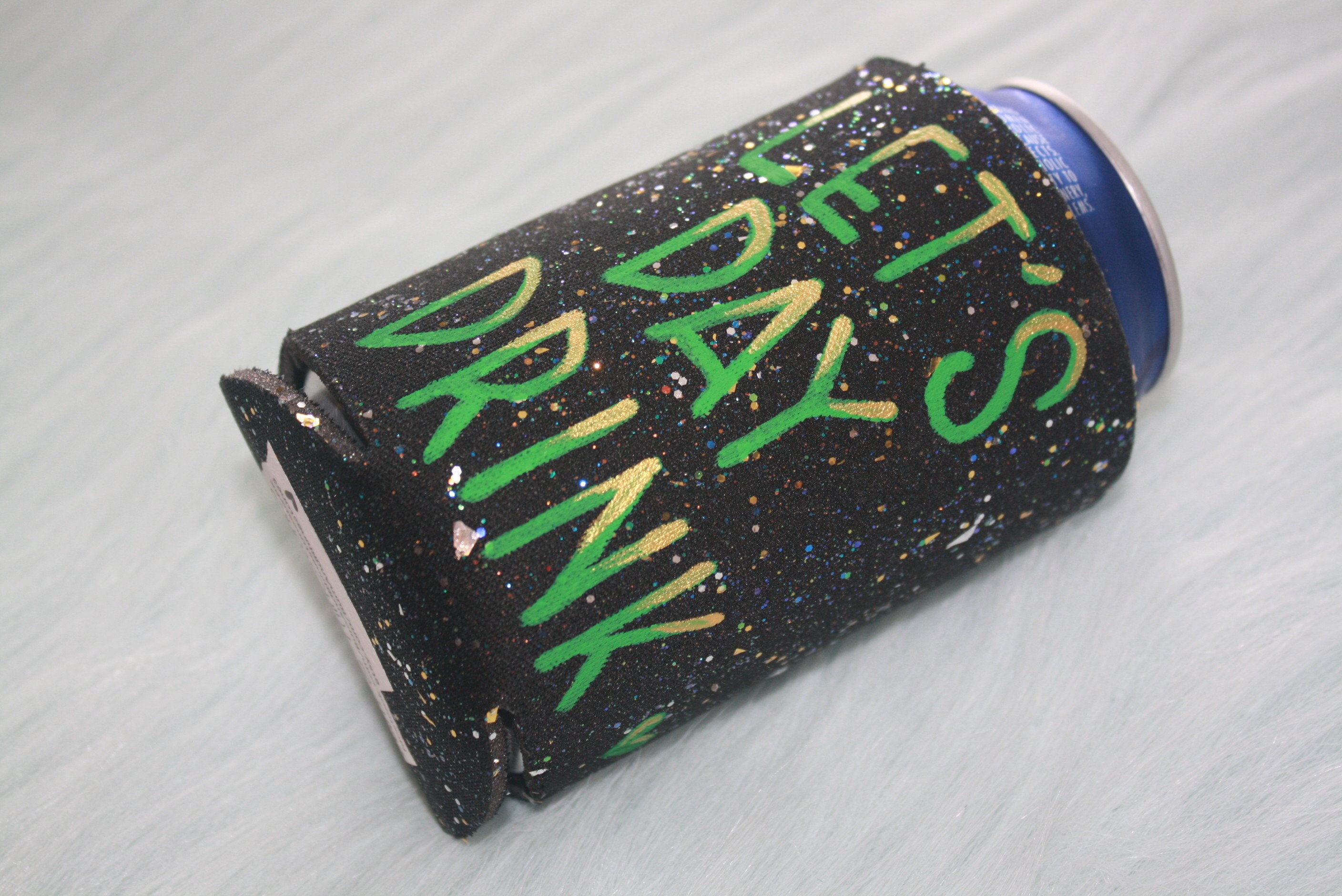 Let's Day Drink Glitter Can Hugger With Shiny Shamrock and Bling - Etsy