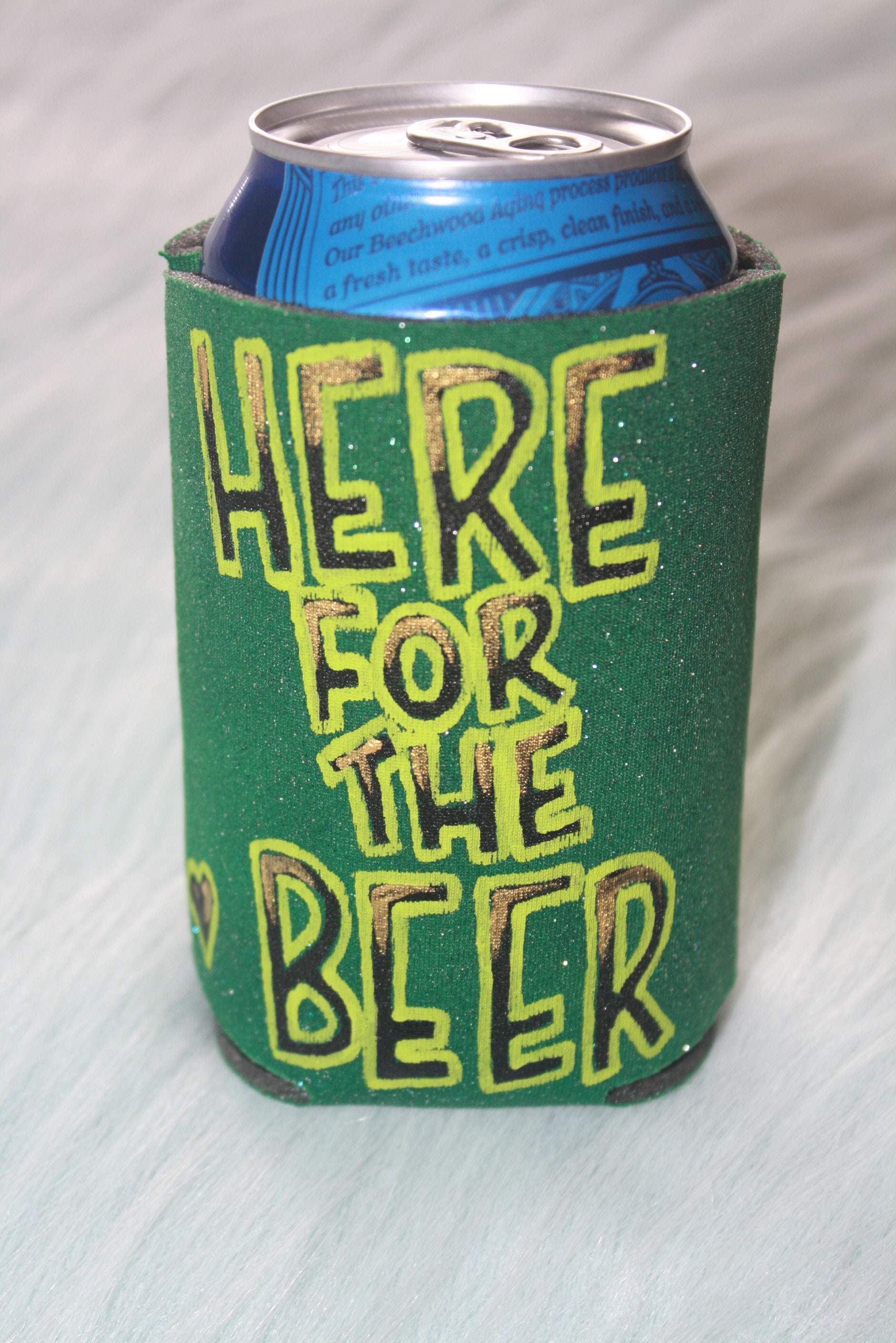 Here for the Beer Green Glitter Beer Cover With Zebra Print Shamrock - Etsy