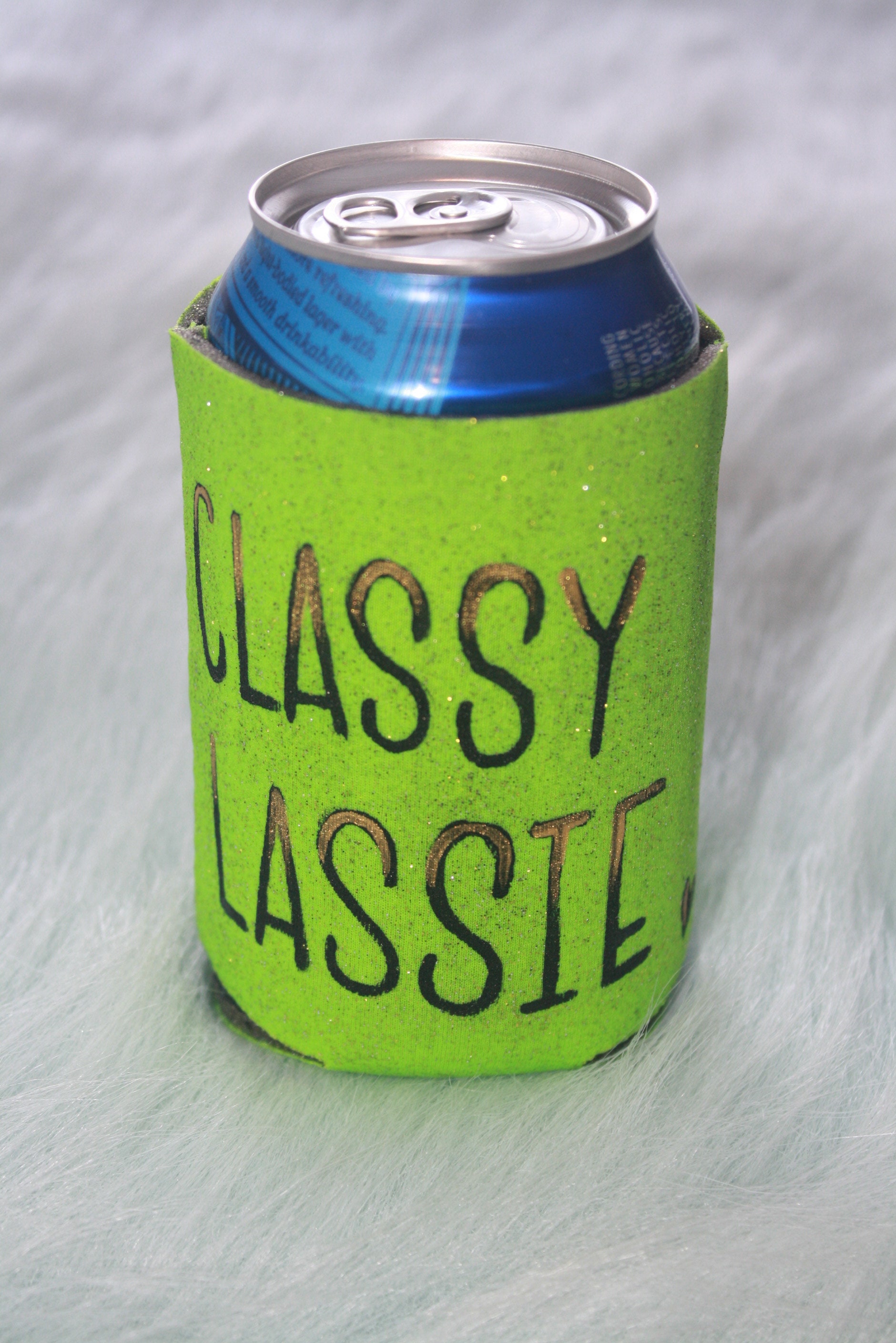 Classy Lassie Neon Green Can Hugger with Gold and Black | Etsy