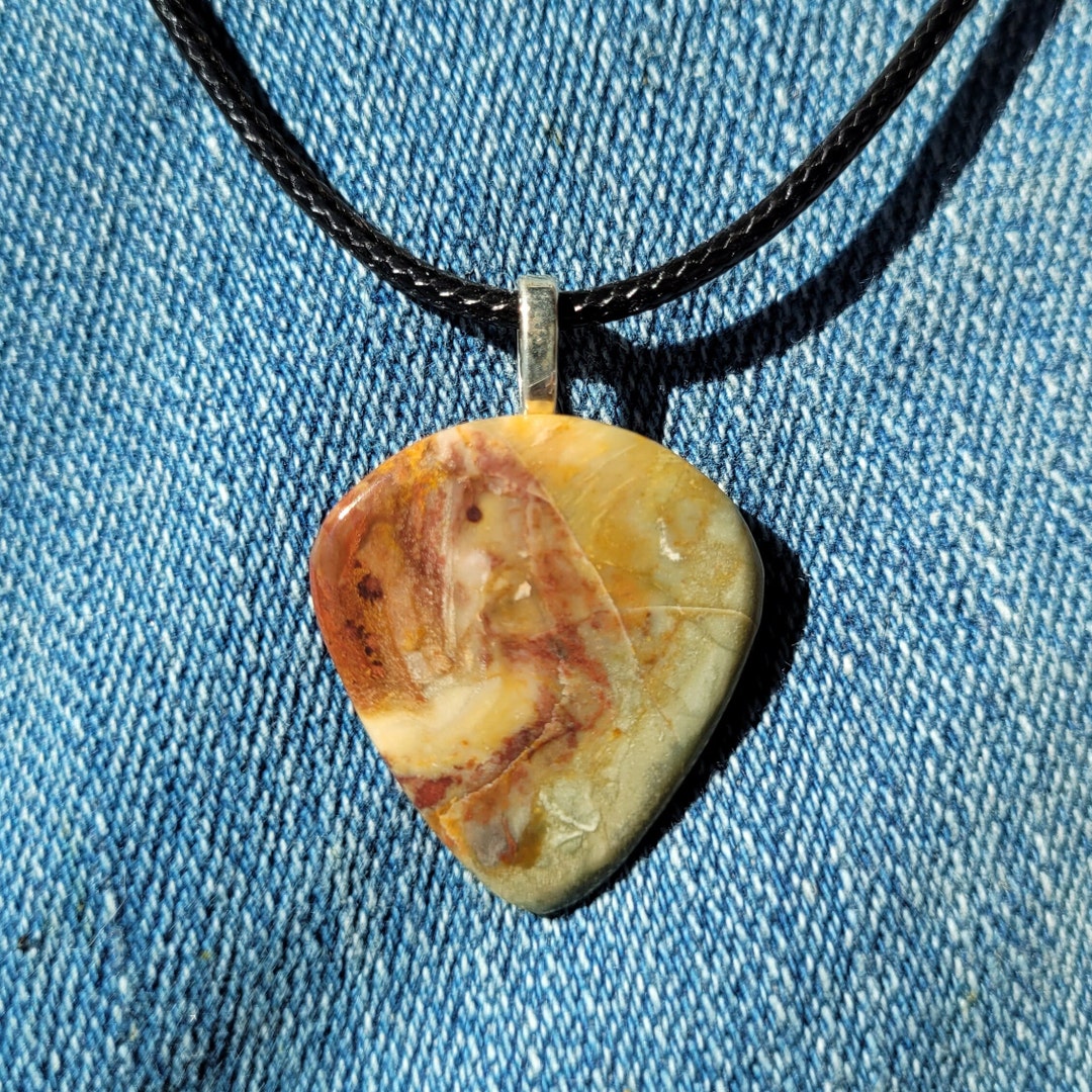 Petrified Wood Fossil Stone Guitar Pick Necklace - P1631 - Etsy