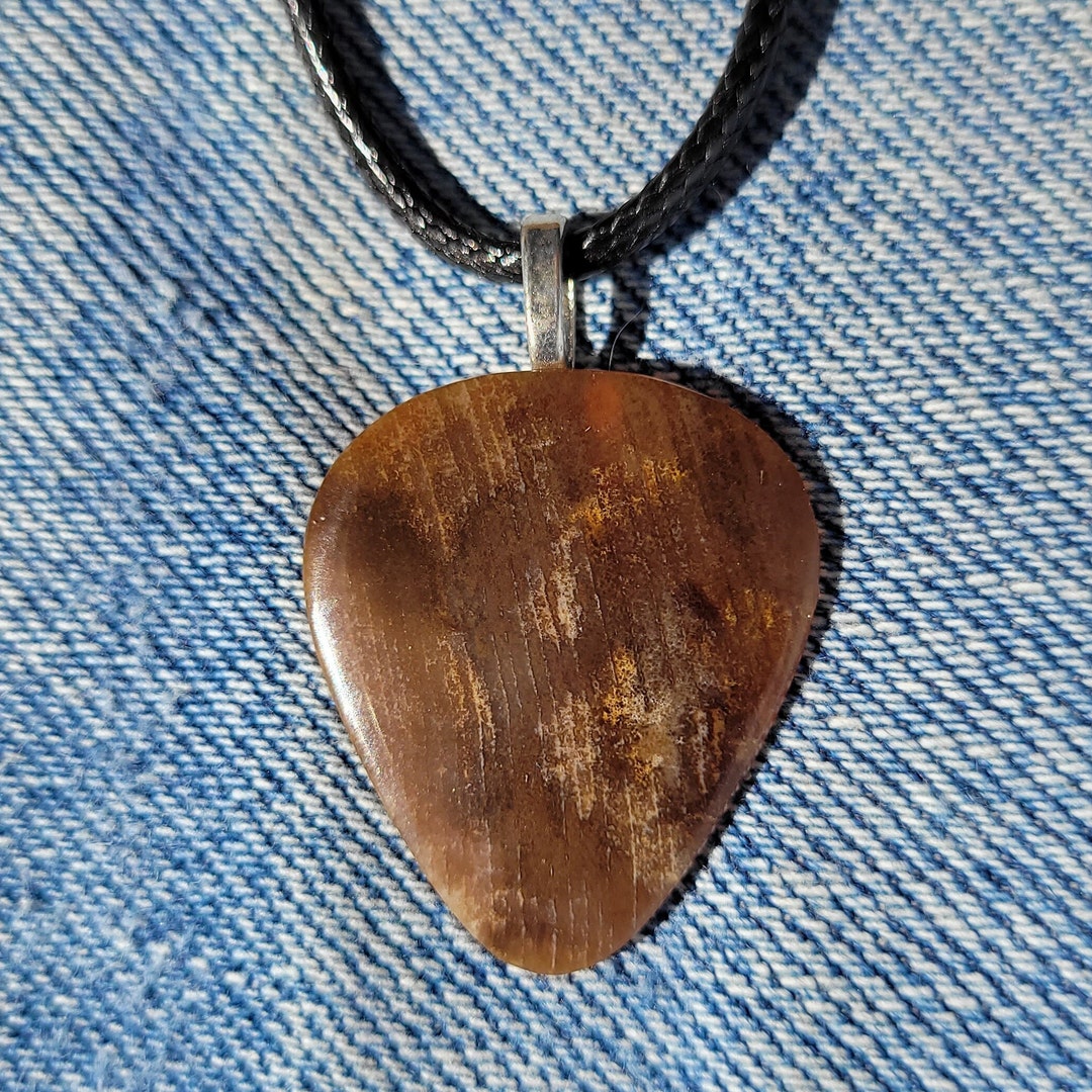 Petrified Wood Stone Guitar Pick Necklace P596 - Etsy
