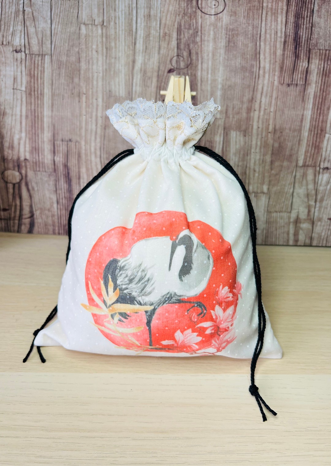 Japanese Crane Drawstring Bag, Crane Drawstring Bag, Drawstring Pouch ...