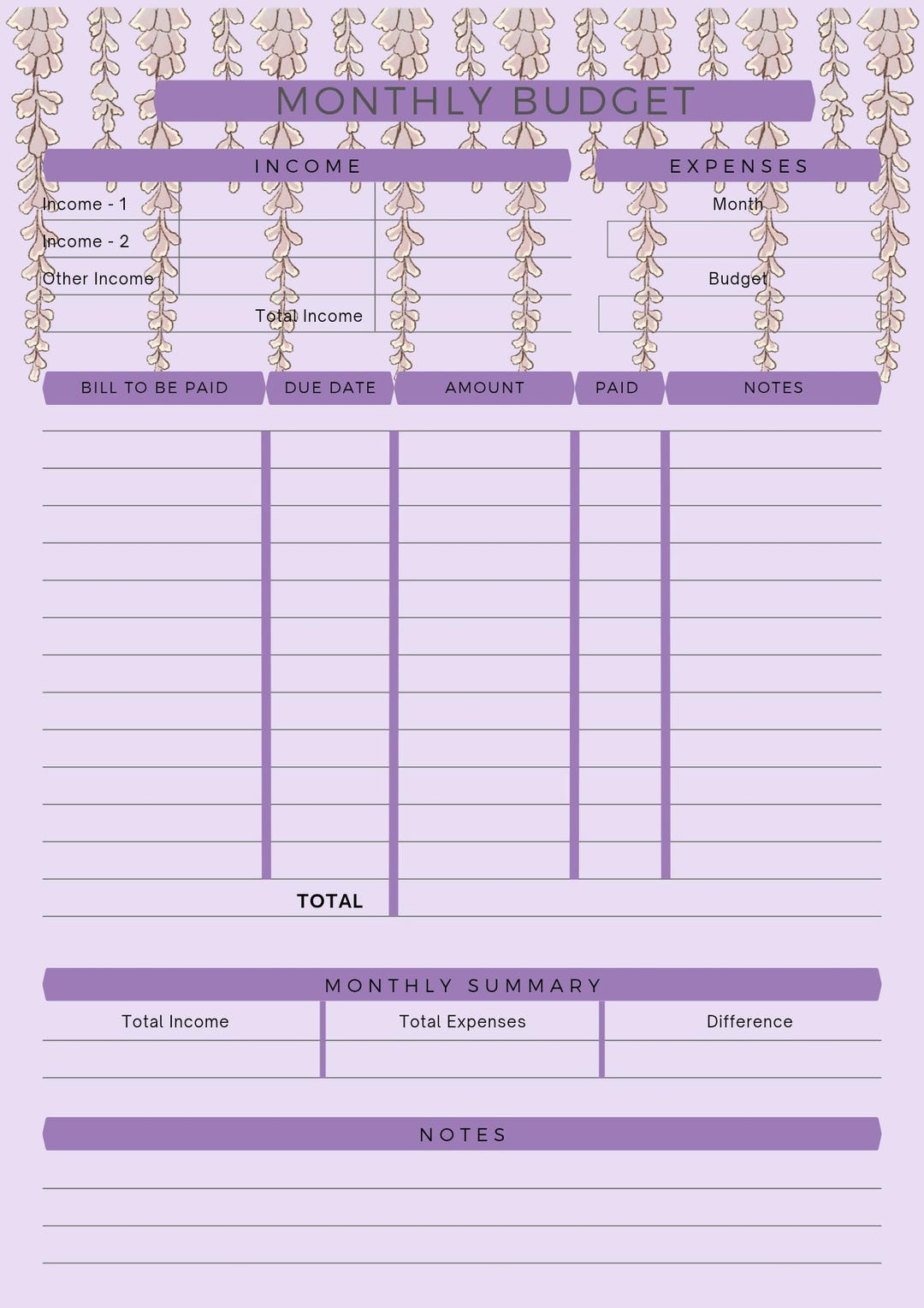 Purple Budget Sheet - Etsy