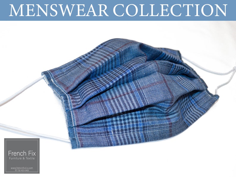 Dandy Blue Plaid Face Mask Italian Linen Menswear Hickey - Etsy