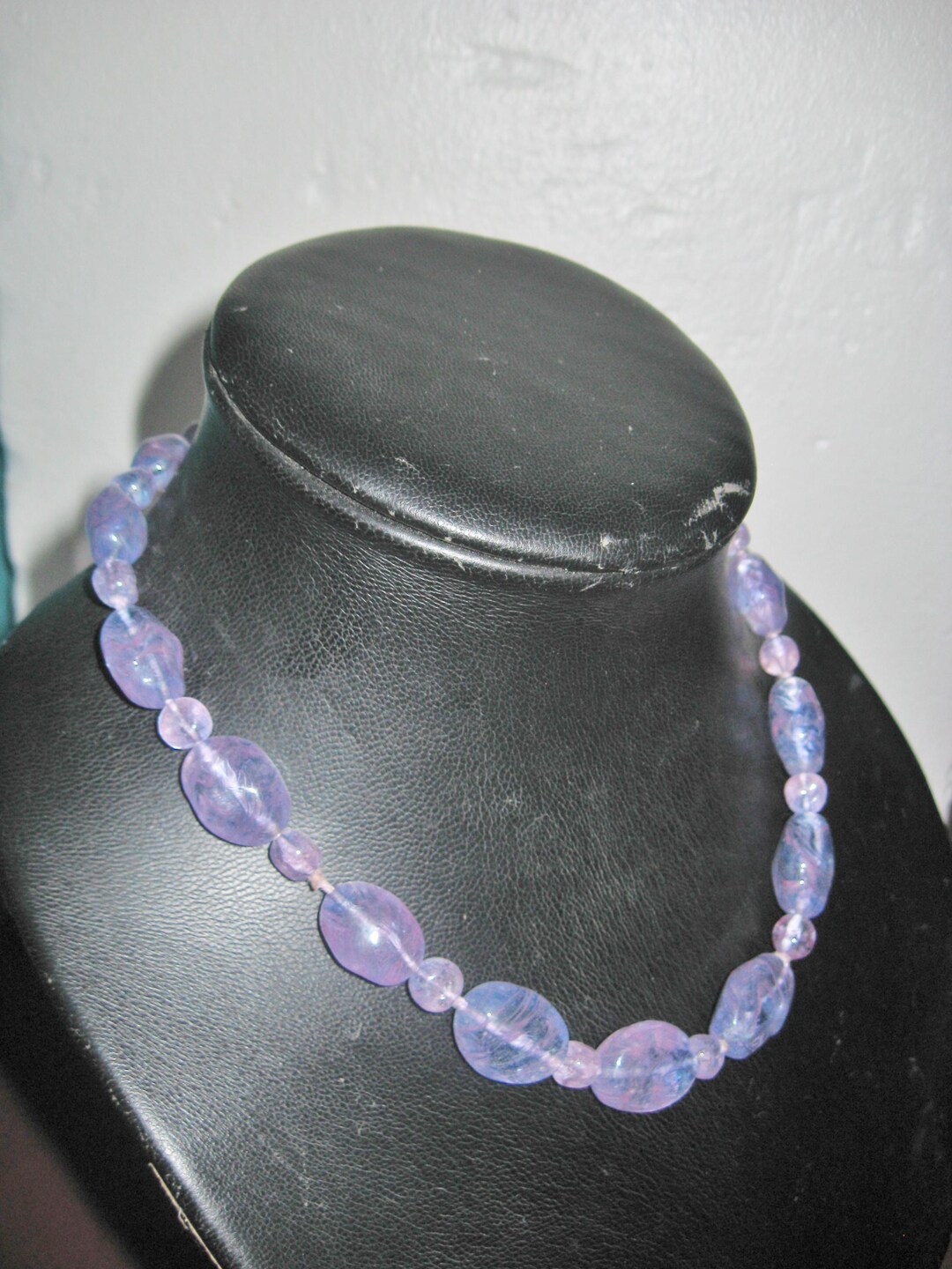 Vintage Necklace Murano Glass Beads, Mauve Beads Pink Filament Inside ...