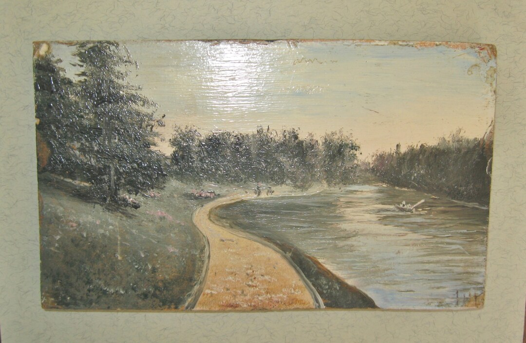 Original Landscape Oil Painting on Beveled Wood Panel, Authentique ...