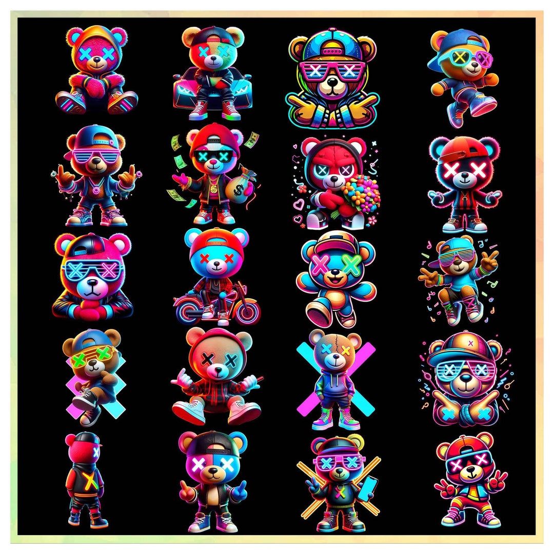 Neon Teddy Png Bundle, Neon Teddy Bear Png Bundle, Colorful Urban ...