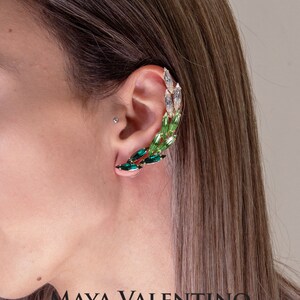Green Crystal Ear Cuff Earrings, Wedding Jewelry, Ear Crawler Earrings ...