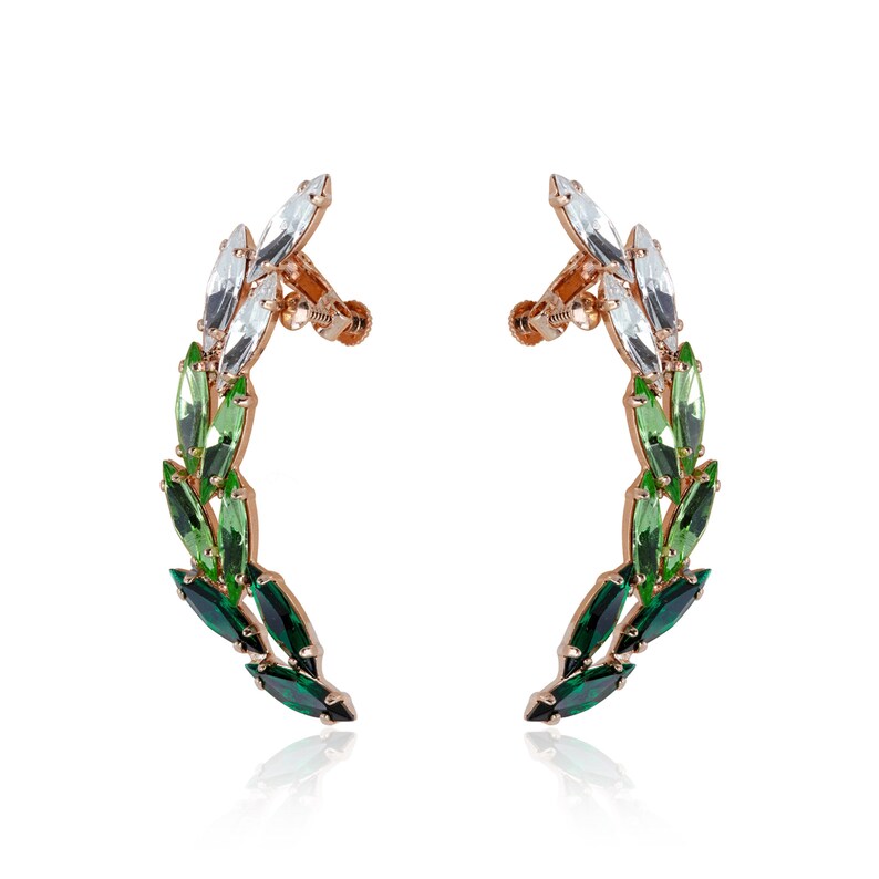 Green Crystal Ear Cuff Earrings Wedding Jewelry Ear Crawler - Etsy