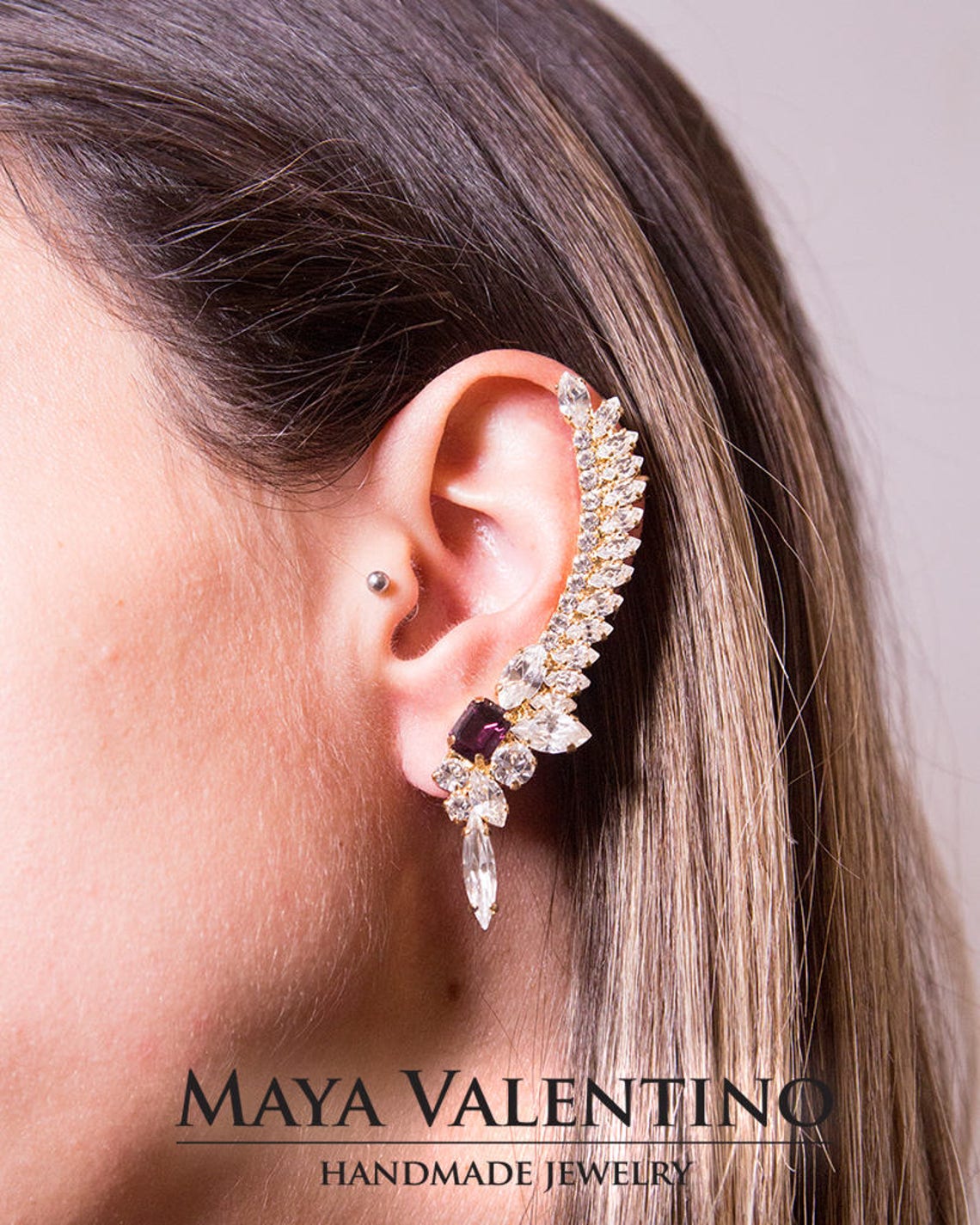 Purple Ear Cuff Earrings Amethyst Ear Cuff Earrings - Etsy Israel