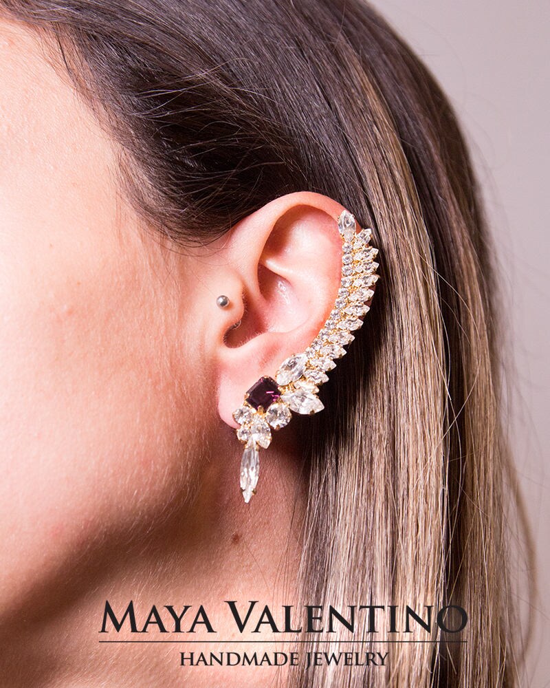 Purple Ear Cuff Earrings Amethyst Ear Cuff Earrings - Etsy Israel