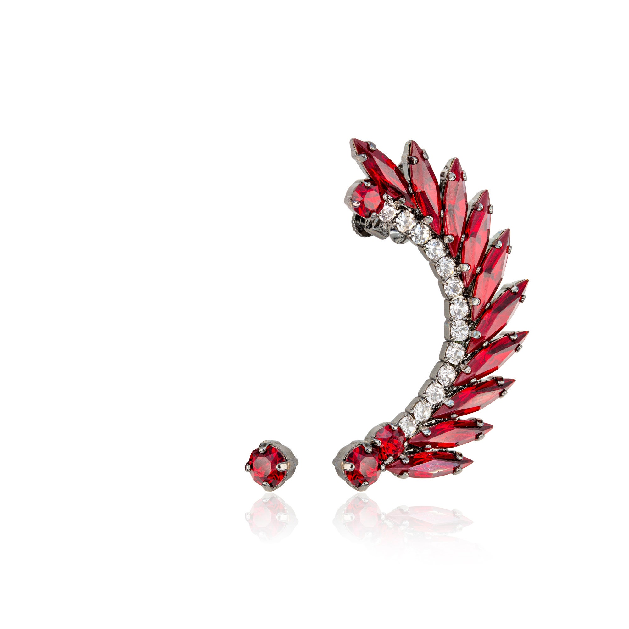 Ruby Ear Cuff Ruby Earring Ear Climber Swarovski Ear Cuff - Etsy