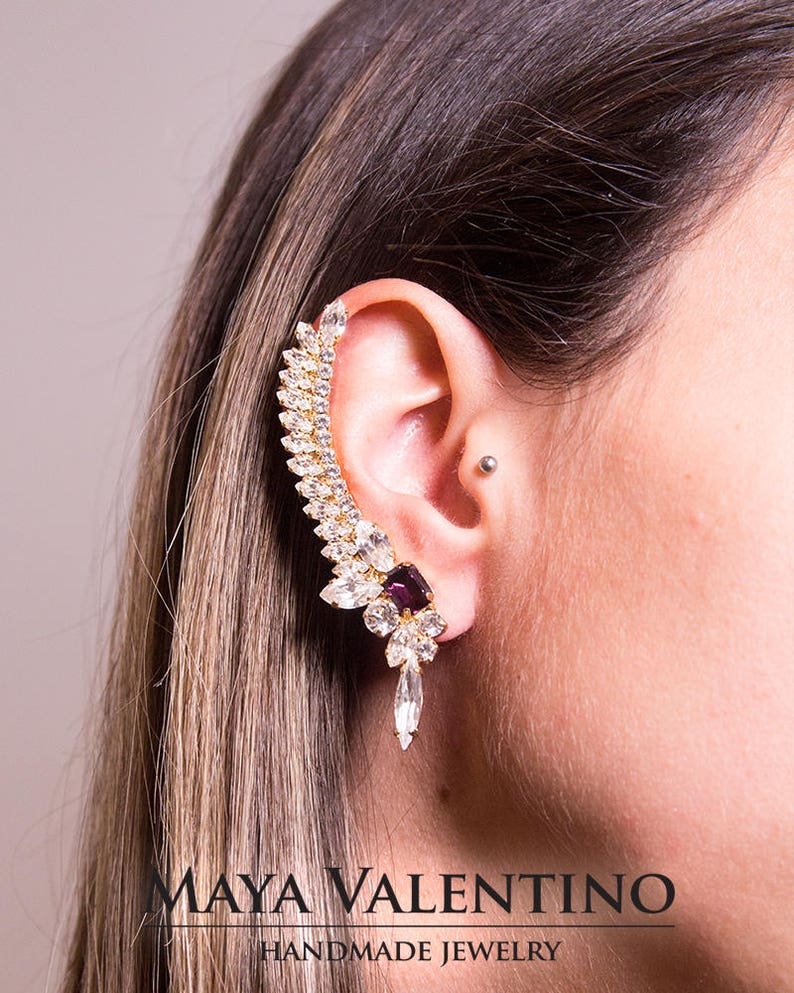 Purple Ear Cuff Earrings Amethyst Ear Cuff Earrings - Etsy Israel
