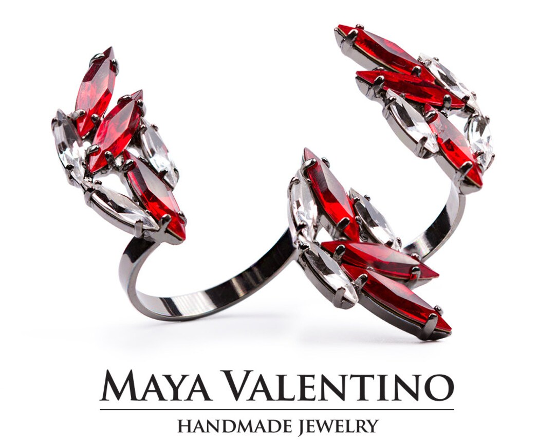 Ruby Crystal Ring, Swarovski Ruby Ring, Marquise Ruby Ring, Bridal Red ...